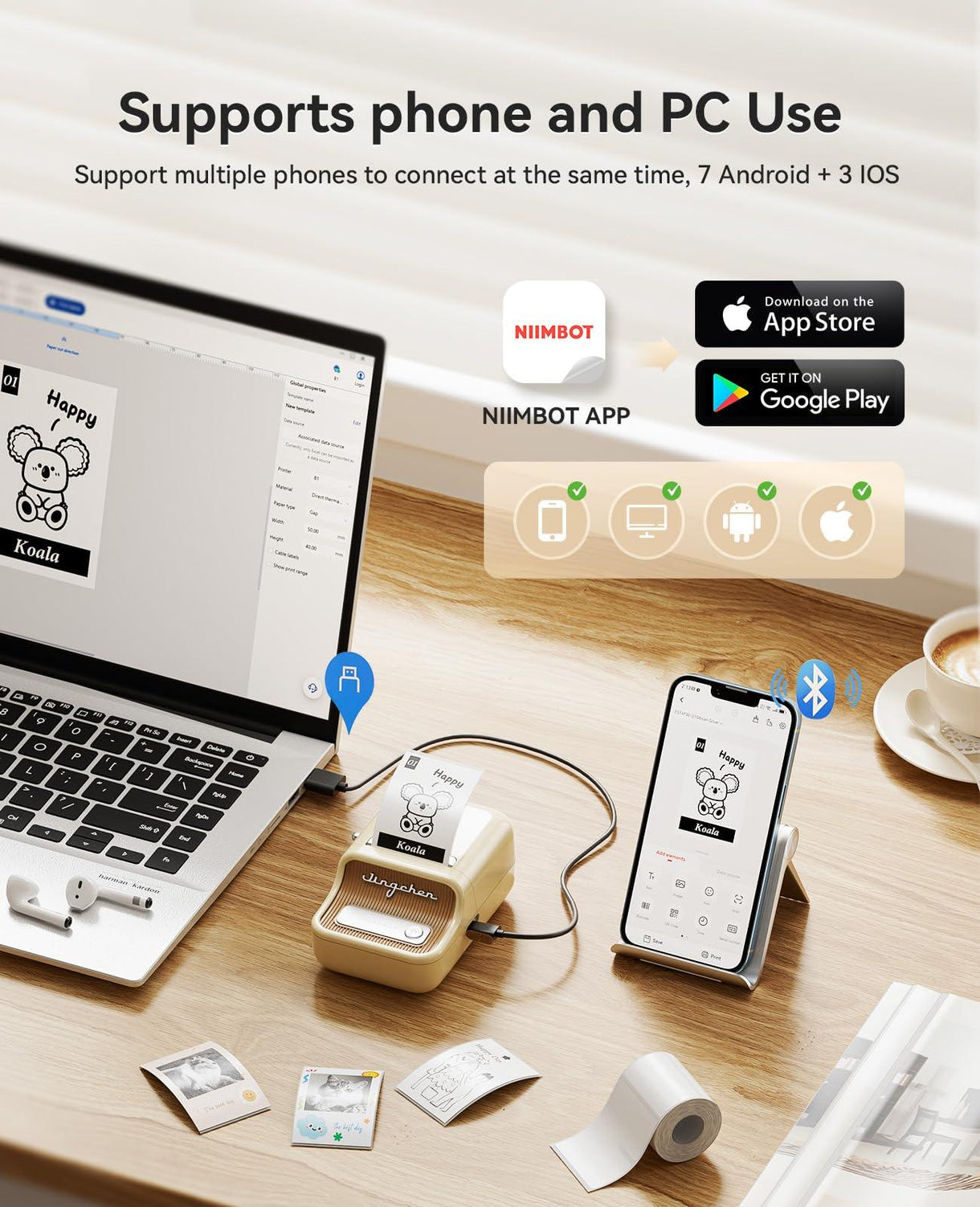 NIIMBOT B21Pro Photo Label Printer, 300dpi Thermal Sticker Printer